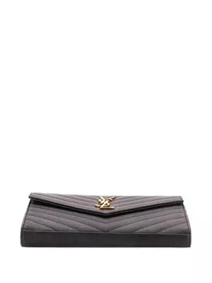 Saint Laurent Classic Monogram Wallet On Chain Matelasse Chevron Leather Medium Crossbody Bag - Black