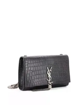 Saint Laurent Monogram Tassel Crocodile Embossed Leather Medium Crossbody Bag