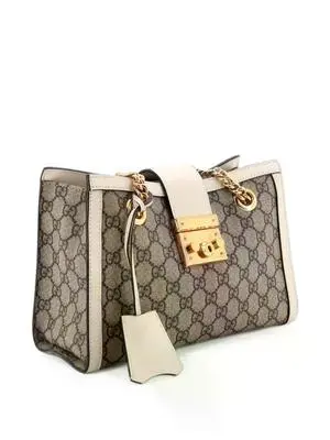 Gucci Padlock Chain Tote Gg Coated Canvas With Leather Small Shoulder Bag
