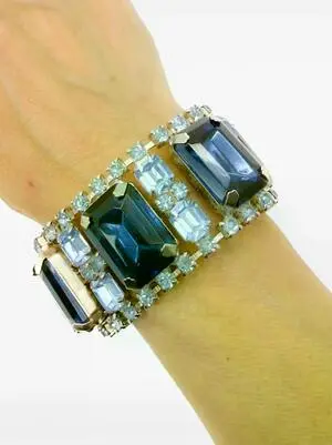 JENNIFER GIBSON JEWELLERY 1950s Oversize Sapphire Crystal Bracelet