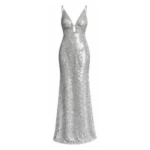 AISL Sequin Plunge Gown - Silver