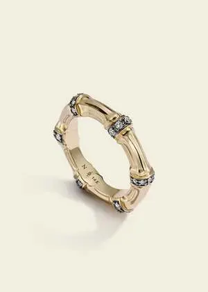 LUCY DELIUS 14kt Diamond Pavé Bamboo Ring - Yellow