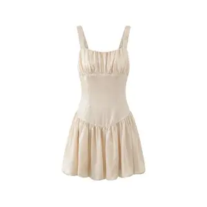 AISL Ruched Bust Bubble Hem Mini Dress Champagne - Silver