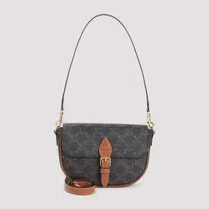 Celine Folco Shoulder Handbag With Triomphe Textile And Calf Leather