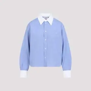 Celine Cropped Cotton Shirt For - Blue
