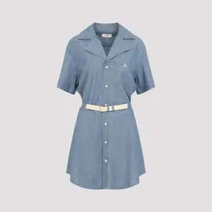 Celine Mini Denim Shirt Dress With Belt - Blue