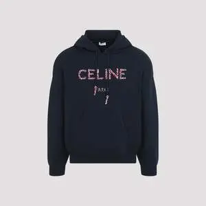 Celine Knit Hoodie With Sequined Logo - Blue