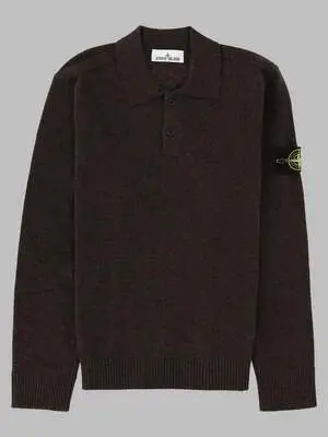 Stone Island Virgin Wool Knit Polo Sweater - Grey