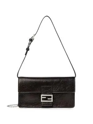 Fendi Tuve Logo Plaque Leather Wallet On Chain - Nero