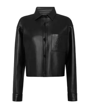 Philipp Plein Leather Cropped Shirt - Black