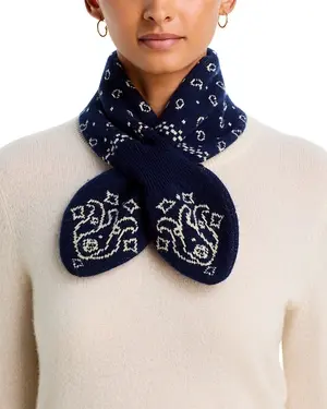 Guest In Residence Bandana Wool & Cashmere Bowtie Scarf - Midnight/butter