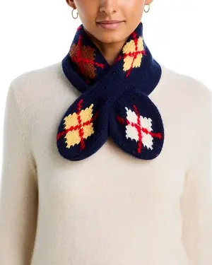 Guest In Residence Argyle Wool & Cashmere Bow Scarf - Midnight Combo
