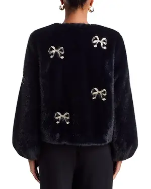 Cinq À Sept Rhinestone Bow Faux Fur Benson Coat