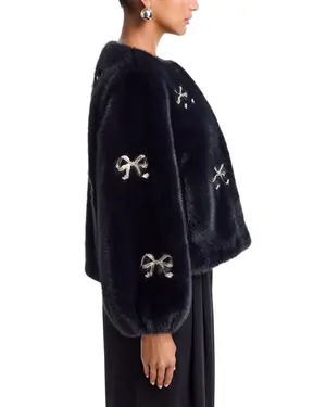 Cinq À Sept Rhinestone Bow Faux Fur Benson Coat