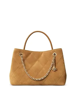 Tory Burch Fleming Suede Quilted Crossbody Bag - Toffee