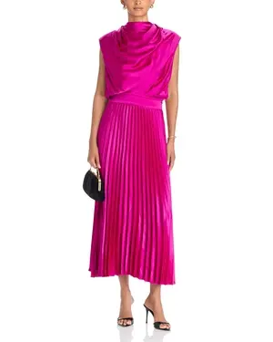 Ramy Brook Farah Draped Neck Midi Dress - Raspberry
