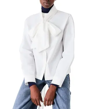 Maje Cyrille Cotton Bow Neck Shirt