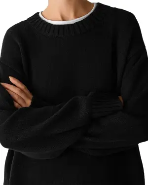 Eileen Fisher Cotton & Cashmere Crewneck Sweater - Black