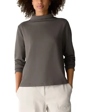 Eileen Fisher Brushed Terry Funnel Neck Top - Cobblestone