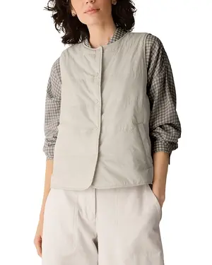 Eileen Fisher Nylon Round Neck Quilted Vest - Plaster