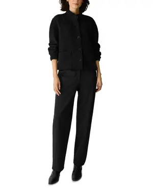 Eileen Fisher Stand Collar Boiled Wool Jacket - Black