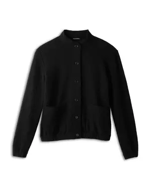 Eileen Fisher Stand Collar Boiled Wool Jacket - Black