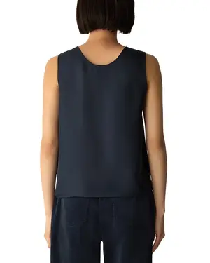 Eileen Fisher Silk Twill Curved V Neck Shell