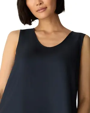 Eileen Fisher Silk Twill Curved V Neck Shell