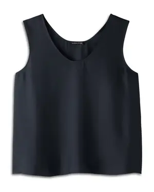 Eileen Fisher Silk Twill Curved V Neck Shell