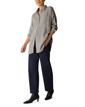 Eileen Fisher Wool Cotton Check Shirt - Plaster