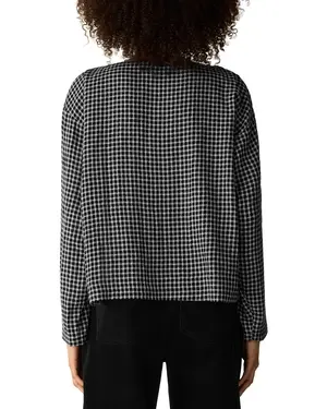 Eileen Fisher Wool Cotton Check Bateau Neck Boxy Top