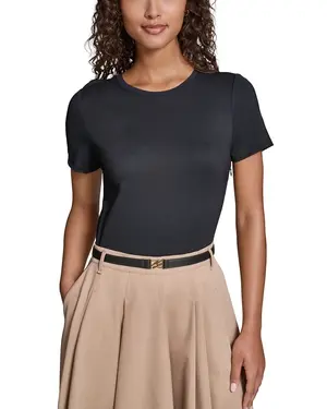 Karl Lagerfeld Paris Belted Mixed Media Midi Dress