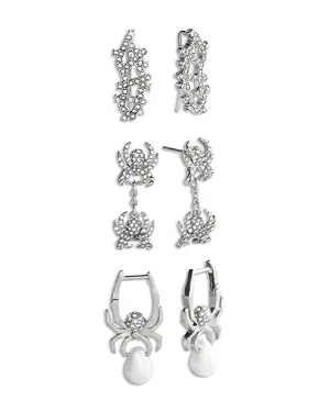 Baublebar Verbena Pave & Imitation Pearl Web Earrings, Set Of 3 - Clear