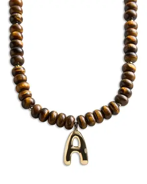 Baublebar Initial Tiger's Eye Beaded Pendant Necklace, 17-20 - Brown A