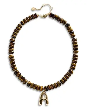 Baublebar Initial Tiger's Eye Beaded Pendant Necklace, 17-20 - Brown A