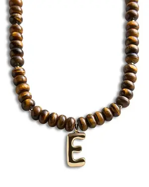 Baublebar Initial Tiger's Eye Beaded Pendant Necklace, 17-20 - Brown E