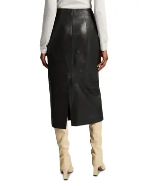 Vince Mid Rise Leather Midi Skirt