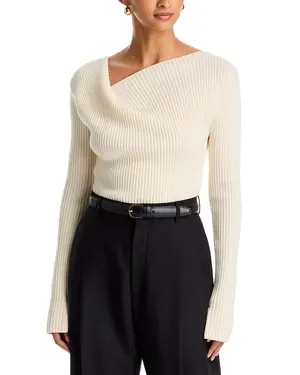 MILLY Greer Knit Asymmetrical Neck Top - White