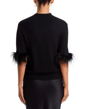 MILLY Feather Trim Short Sleeve Sweater