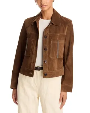 Johnny Was Diamond Laser Italian Suede Bomber Jacket - Cognac