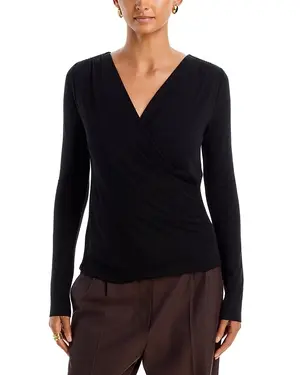 Aqua Crossover V-neck Long Sleeve Top - Black