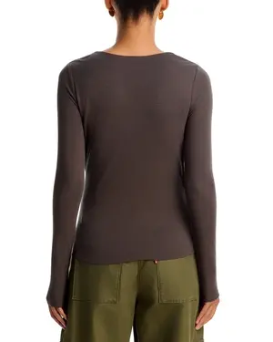 Aqua Crossover V-neck Long Sleeve Top - Brown