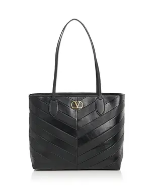 Valentino Garavani Vlogo Jean Medium Leather Shopping Tote - Black