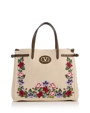 Valentino Garavani Antibes Vlogo Medium Embroidered Tote - Beige Multi