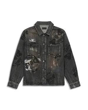 RtA Curva Ultra Cotton Distressed Graphic Shirt Jacket - Charcoal Ember