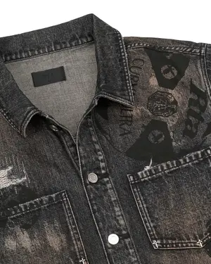 RtA Curva Ultra Cotton Distressed Graphic Shirt Jacket