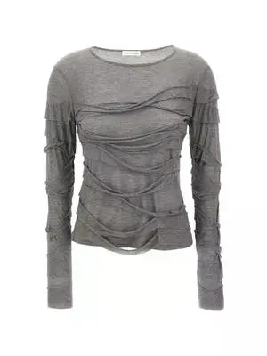 7 For All Mankind Ruffle-trimmed Frayed T-shirt