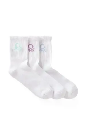 BENETTON Logo-embroidered Ribbed Socks - White