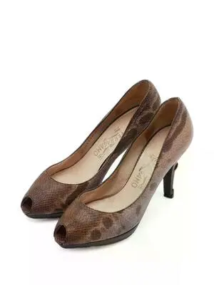 FERRAGAMO Leather Peep-toe Pumps - Brown