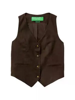 BENETTON Button-up Linen Waistcoat - Brown